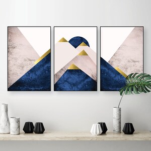 Blush Pink Navy Gold Printable Art Set of 3 Downloadable Mountain ...