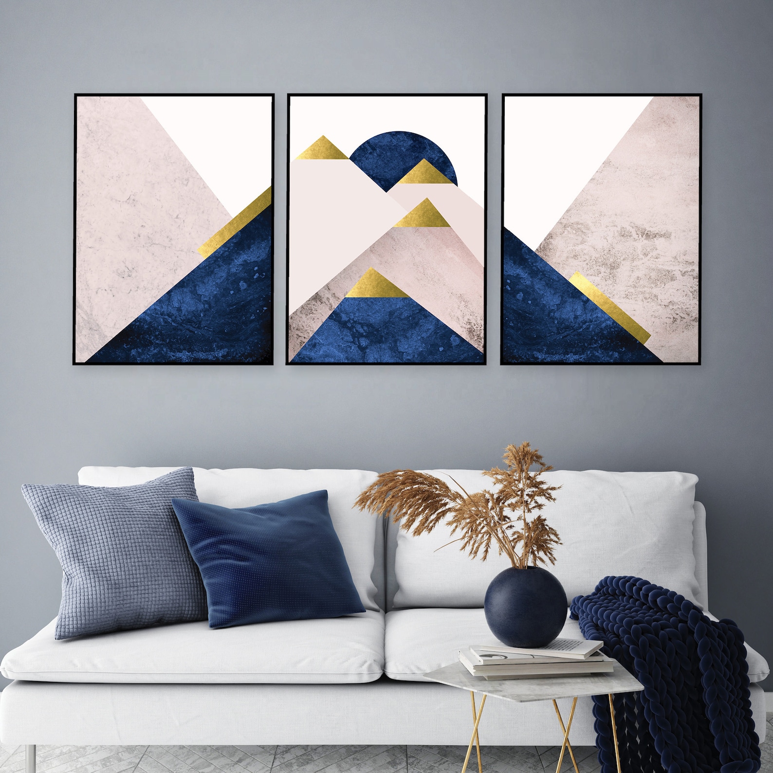 Blush Pink Navy Gold Printable Art Set of 3 Downloadable - Etsy