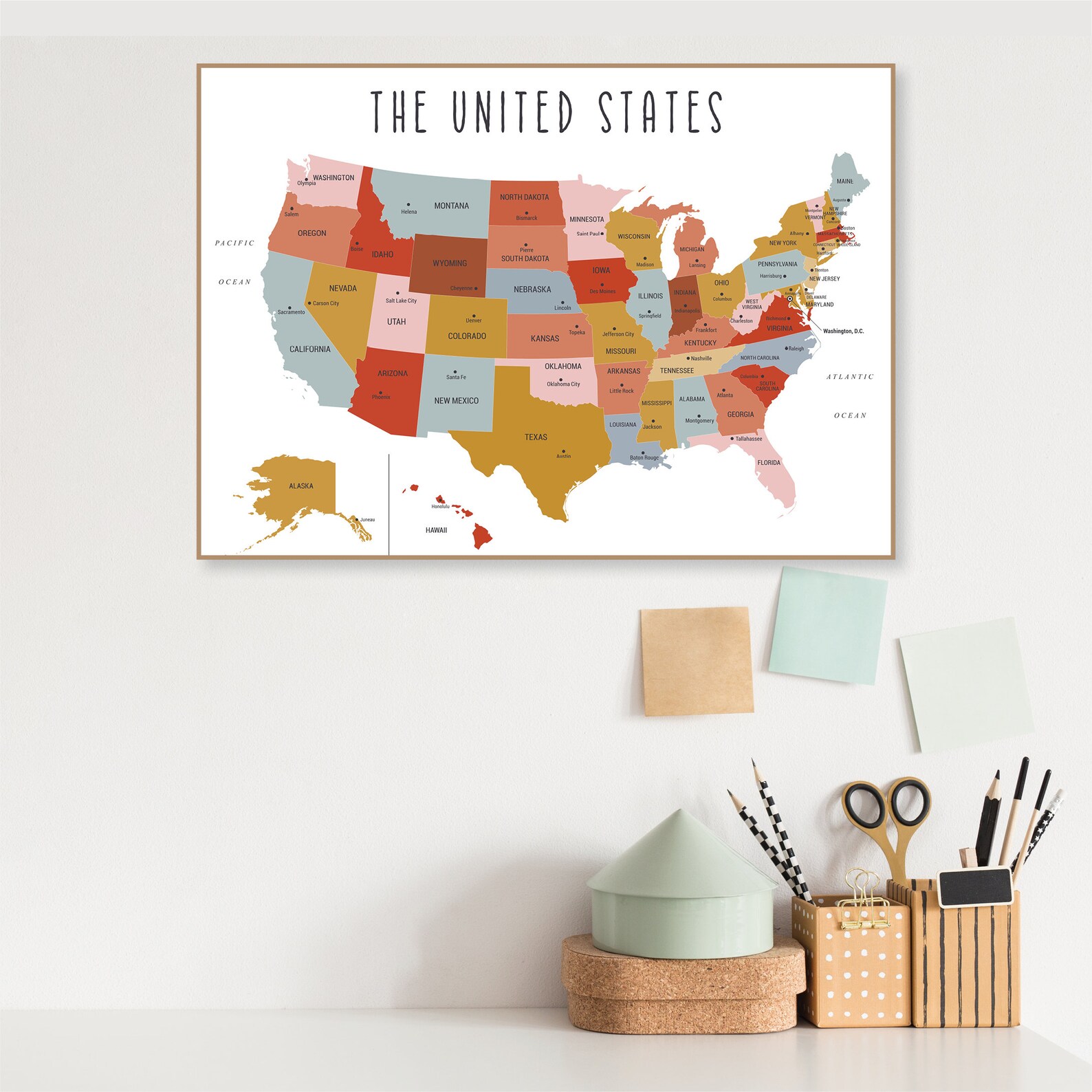 Printable US Map Poster Boho Colors Downloadable Home School - Etsy ...