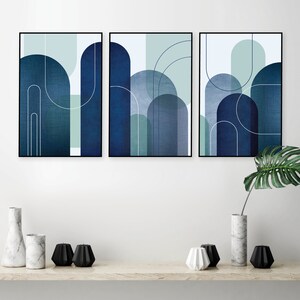 Printable Mid Century Modern Set of 3 in Navy Blue White and Teal ...