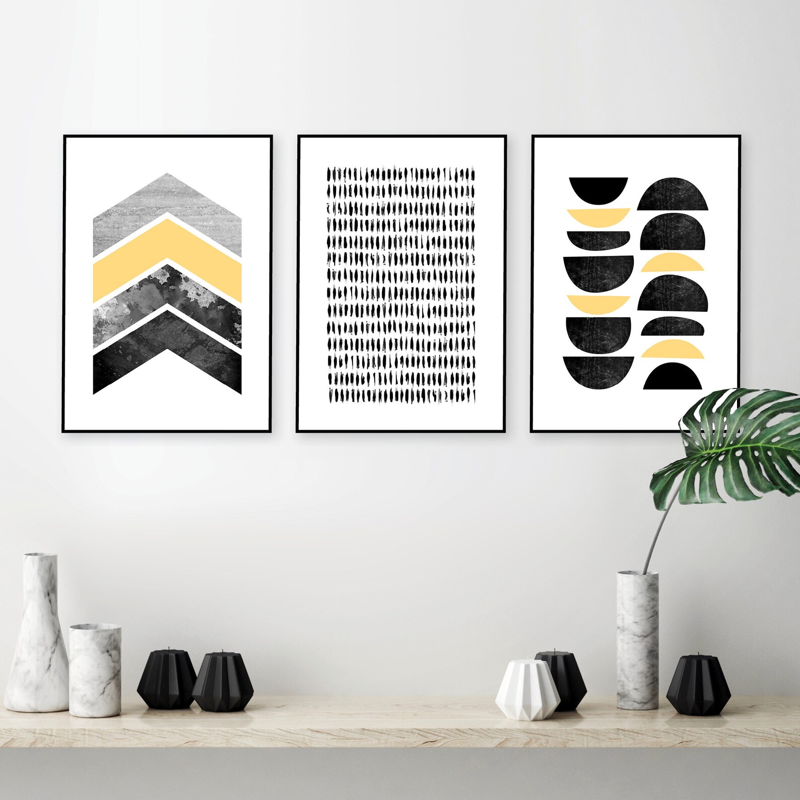 Downloadable Set of 3 Scandi Prints Black White Yellow Grey | Etsy