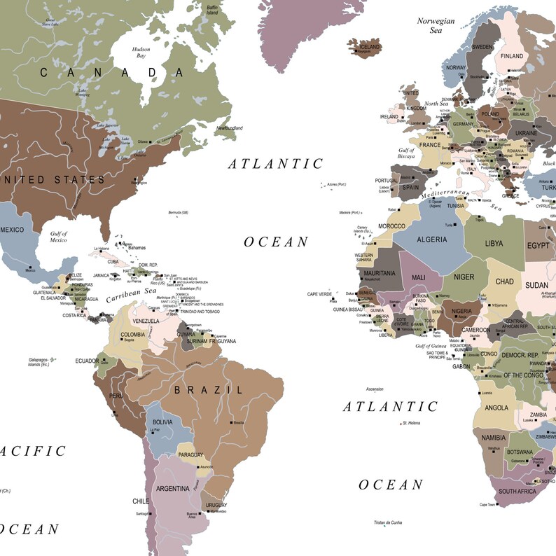 Digital Download World Map in Warm Neutral Colors Map of the | Etsy