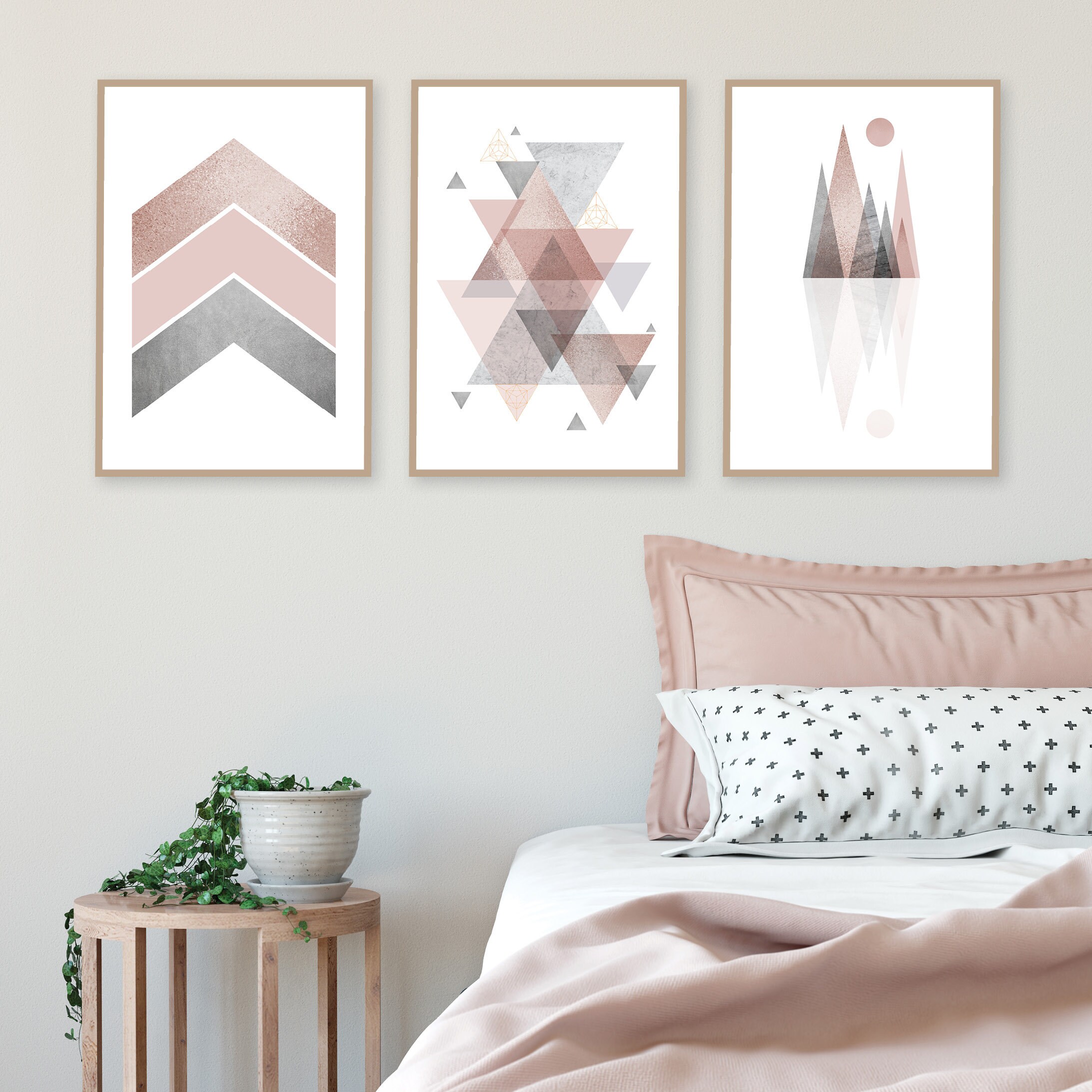 Trio of matching printable art in blush pink and grey | Etsy