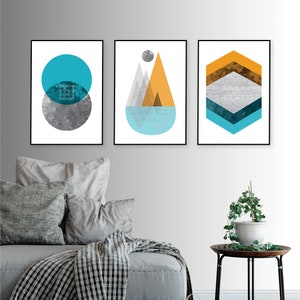 Set of 3 Brightly Colored Geometric Modern Printable Posters Digital ...