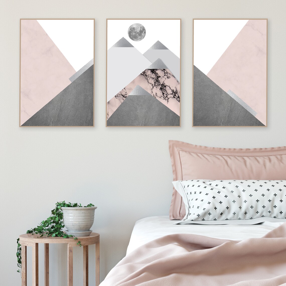 Large Digital Download Set of 3 Blush Pink Grey Silver - Etsy