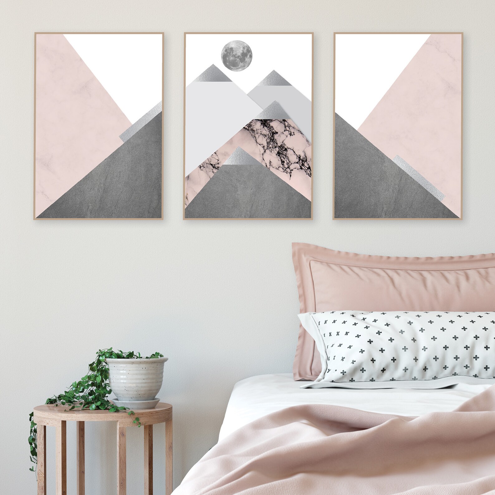 Large Digital Download Set of 3 Blush Pink Grey Silver - Etsy