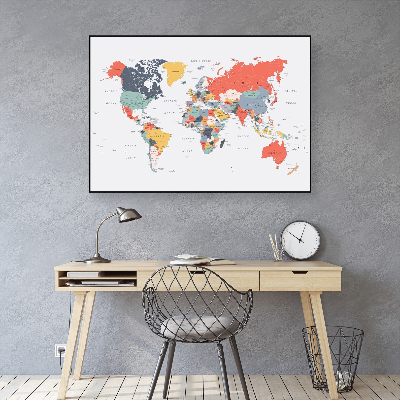 Printable World Map Poster Happy Colors Downloadable Large - Etsy Australia