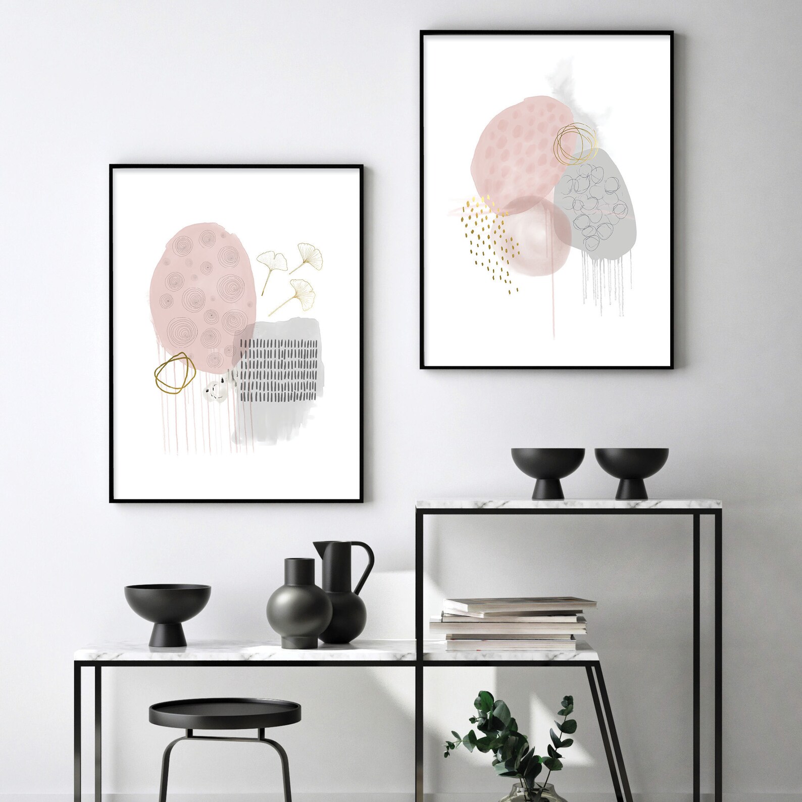 Printable Art Set Downloadable Print Set Pink Grey Gold - Etsy