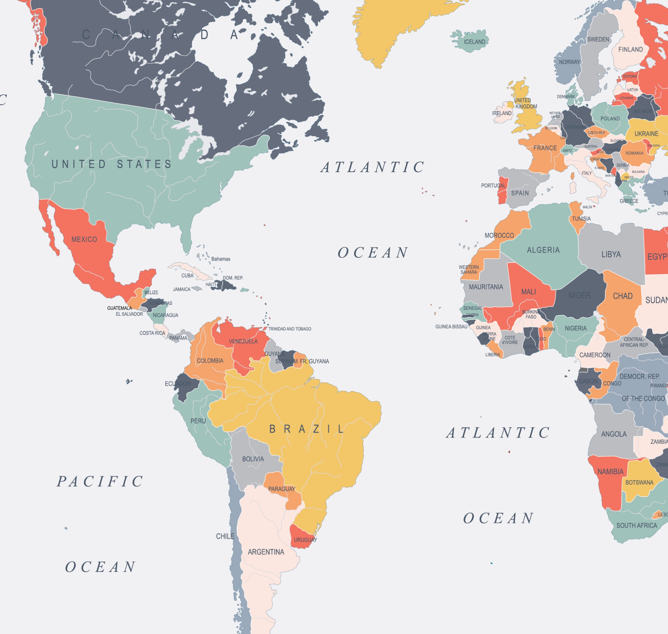 Printable small world map poster happy colors Downloadable | Etsy