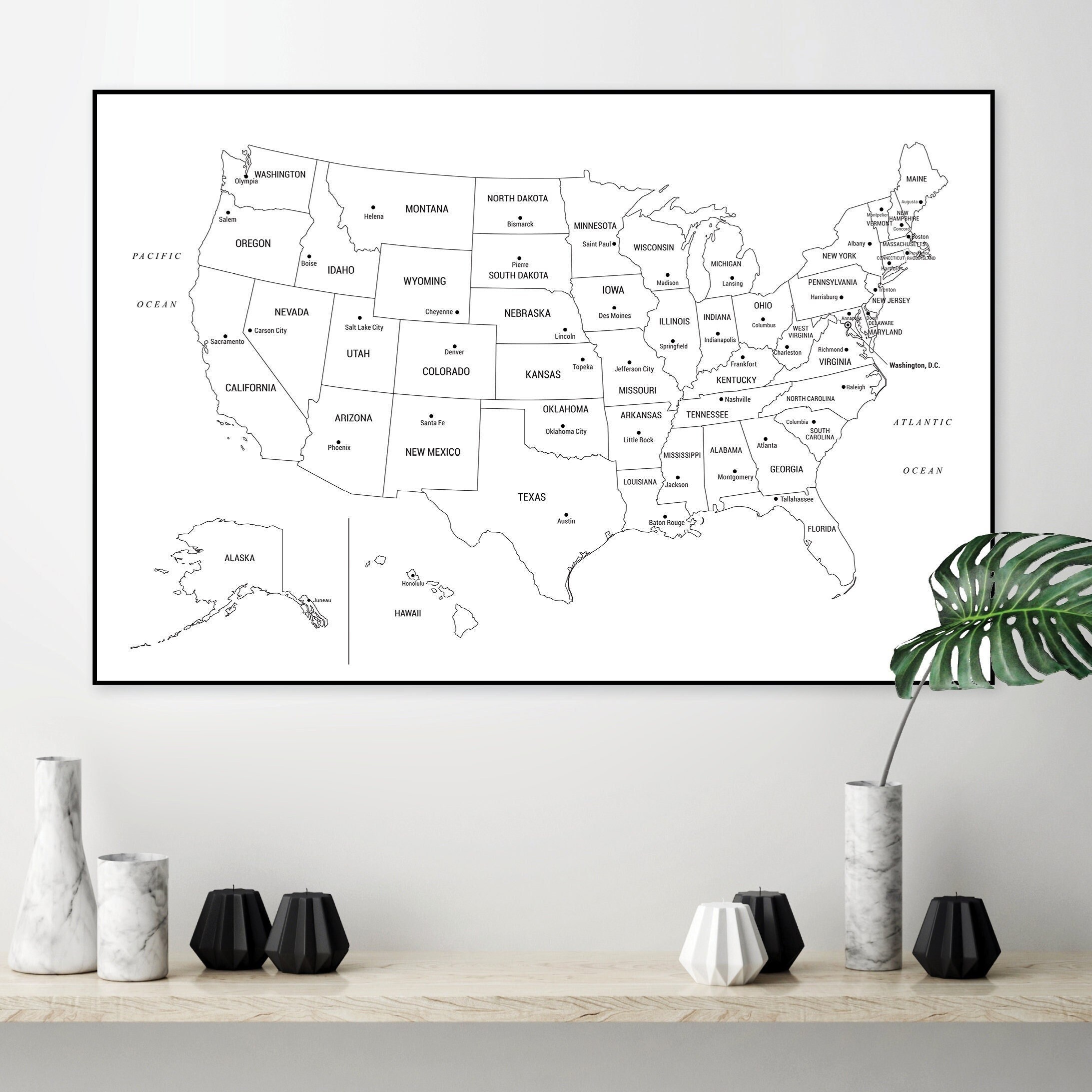 Printable United States Wall Map Instant Digital Download US - Etsy Denmark