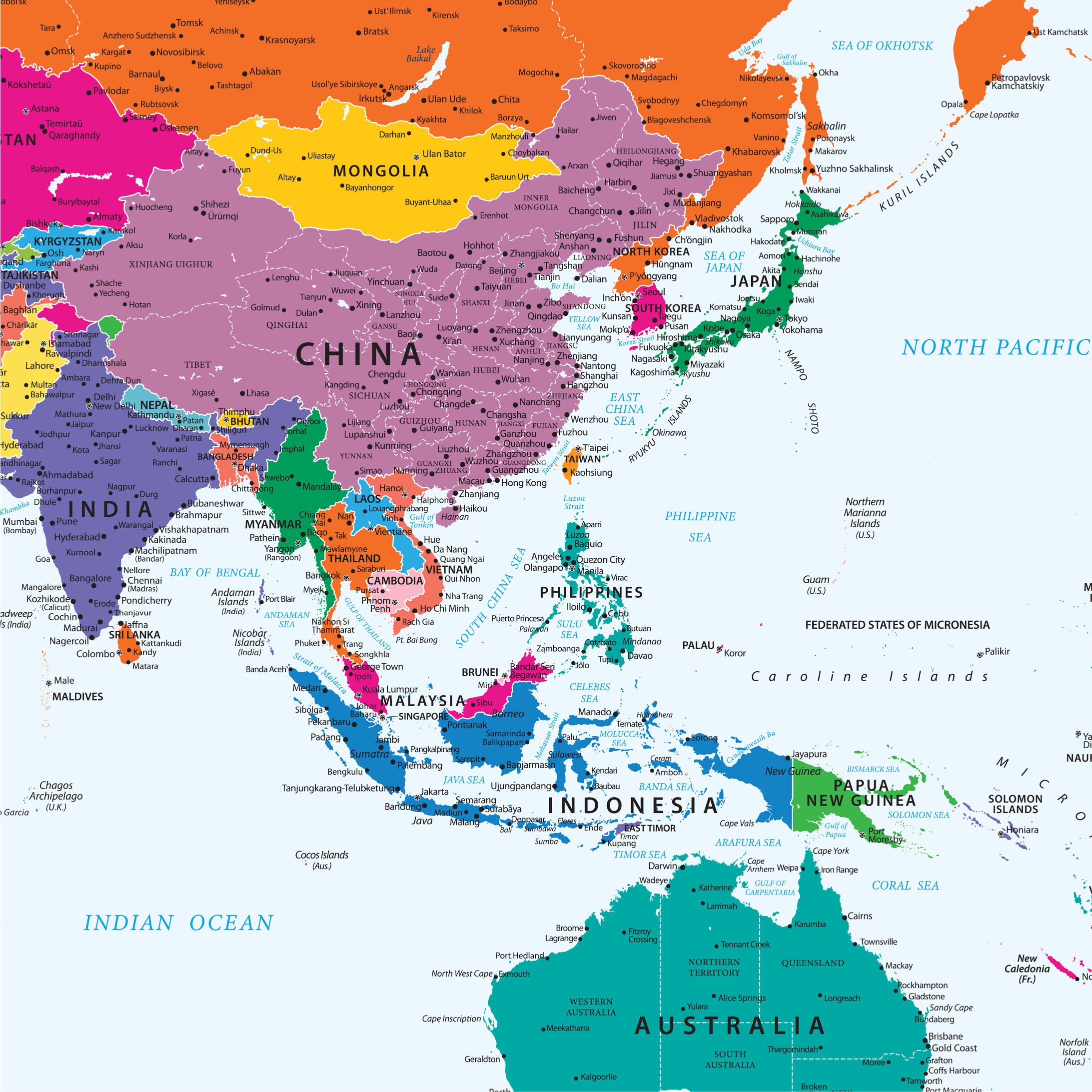 Printable World Map Pacific Centred Downloadable Large Wall - Etsy ...