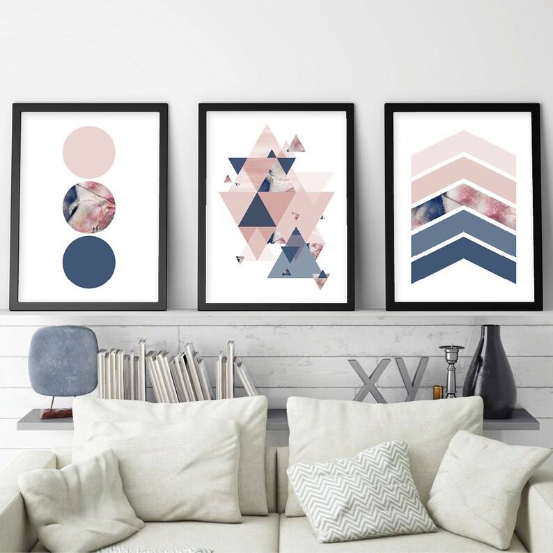 Printable Art Blush Navy Set of 3 Geometric Navy Blush - Etsy Australia