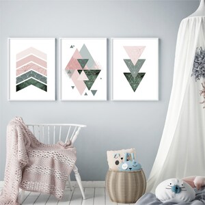 Set of 3 Printable Nursery Posters Scandinavian Geometric Art Blush ...
