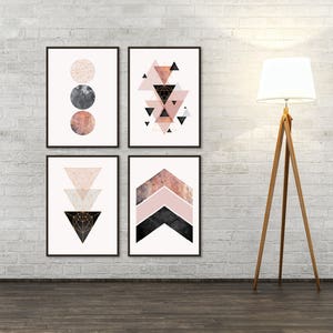 Set of 4 Downloadable Geometric Prints in Blush Pink Rose Gold Black ...