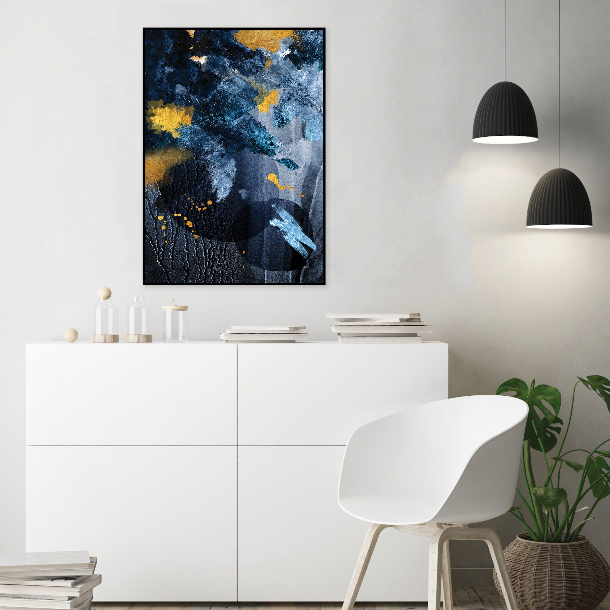 Downloadable Navy Blue and Gold Abstract Printable Wall Art | Etsy UK