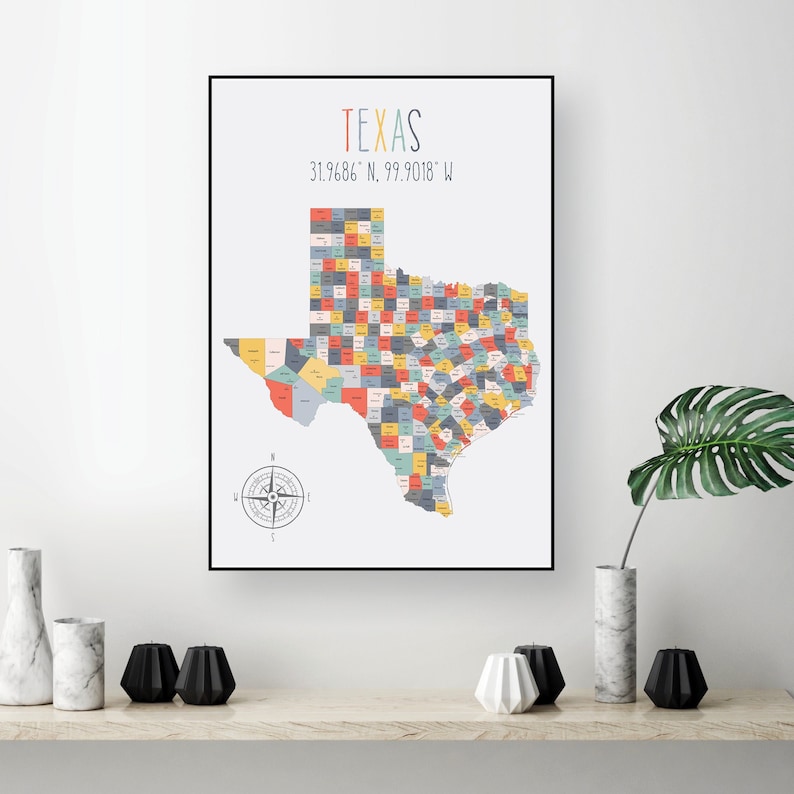 Printable Texas State Map Downloadable Texas Wall Map With - Etsy Australia