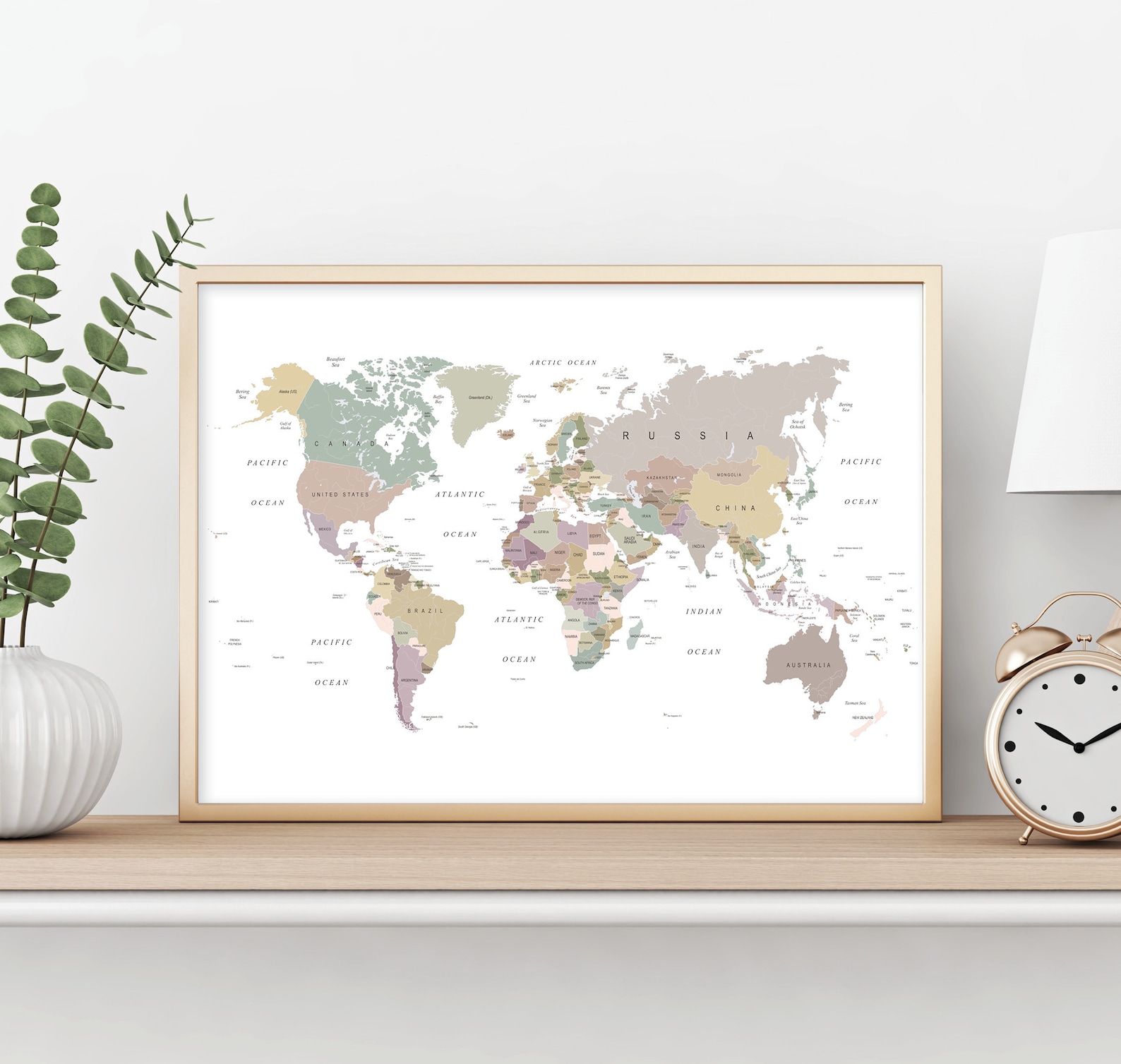 Small World Map Printable Poster Warm Neutral Colors - Etsy Australia