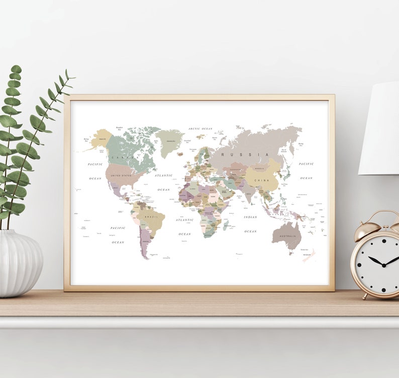 Small World Map Printable Poster Warm Neutral Colors - Etsy Australia
