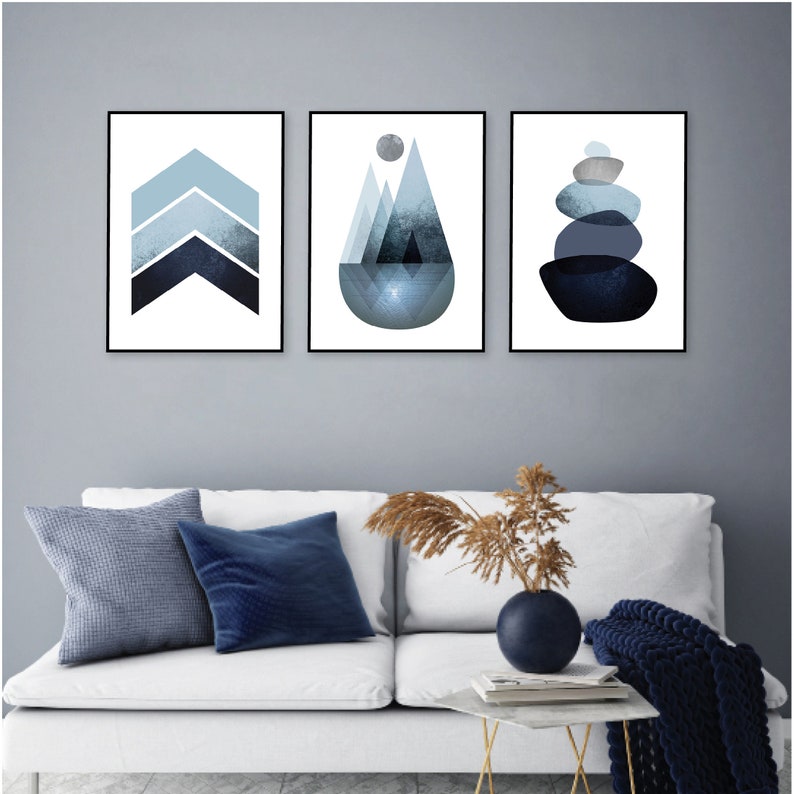 Set of 3 Navy Blue Printable Posters Mountains Chevrons | Etsy