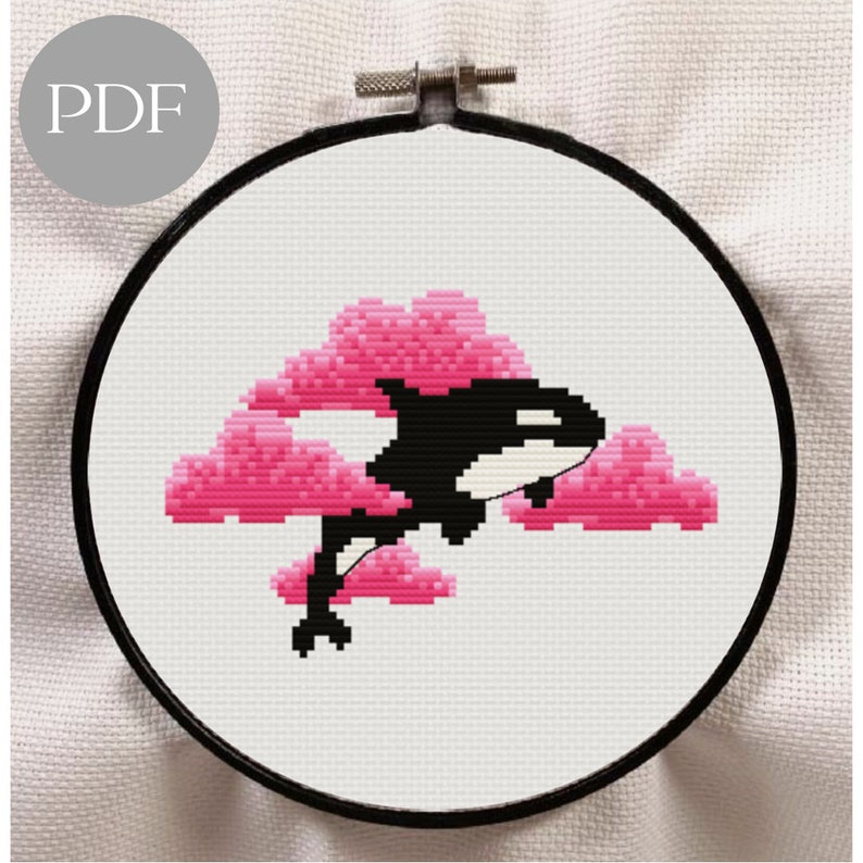 Killer Whale in the Clouds Orca Cross Stitch PDF Pattern - Downloadable ...