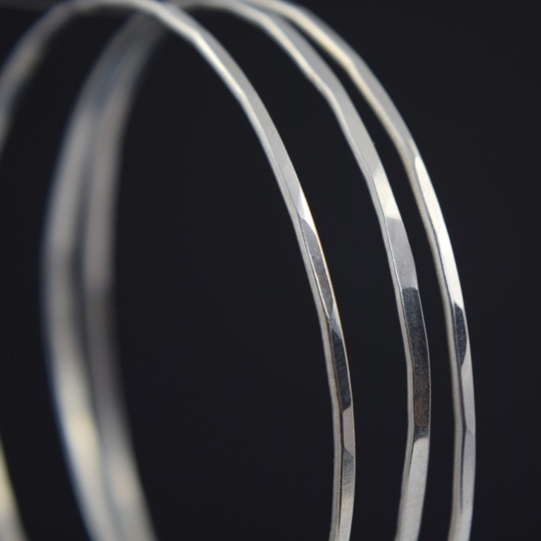 Silver Bangle - Stacking Bangles - Silver Hammered Bracelet - Hammered ...