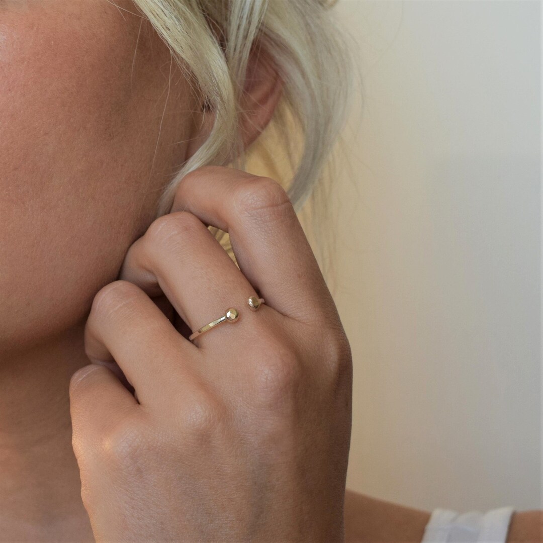 Gold Dot Ring - Solid Gold - Recycled Silver & Gold - Hammered Ball ...