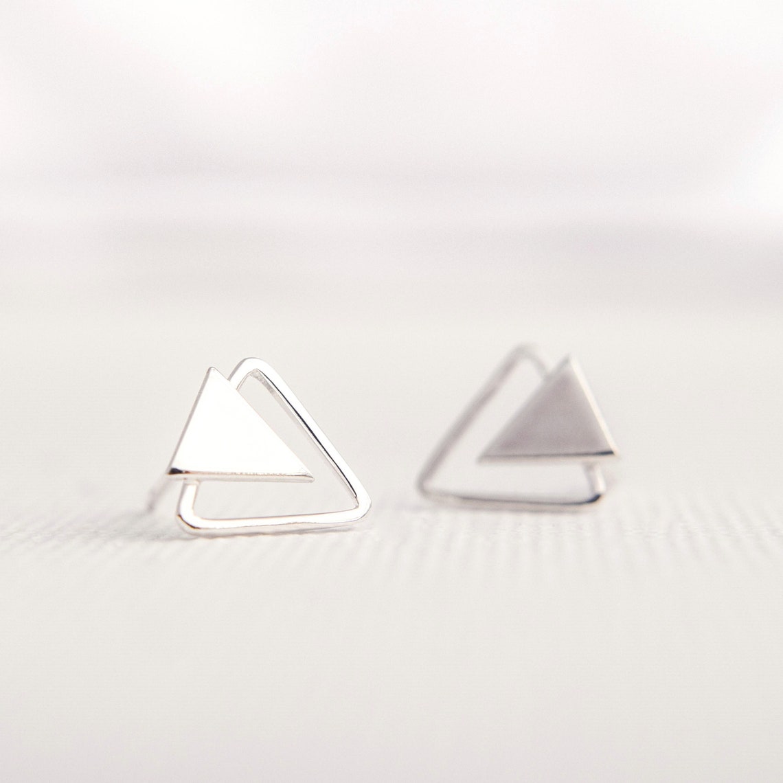 Triangle Stud Earrings Silver Stud Earrings Geometric Stud - Etsy
