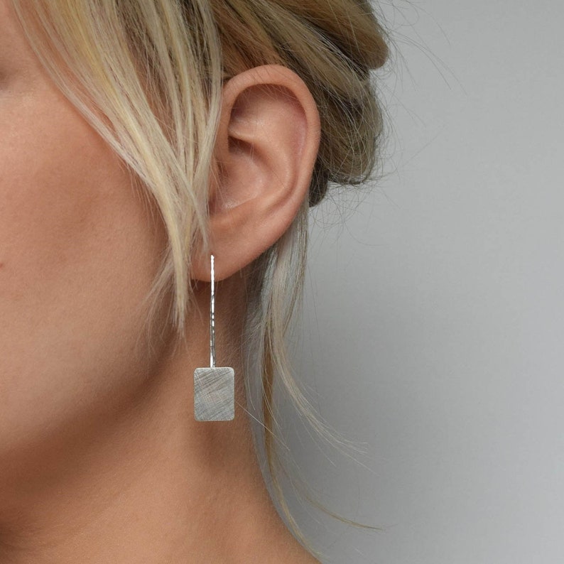 Silver Drop Earrings Long Silver Earrings Geometric Drop | Etsy