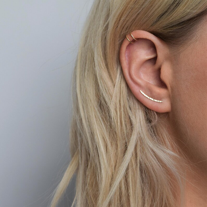 Solid Gold Helix Cuff Double Ear Cuff Adjustable Hammered - Etsy