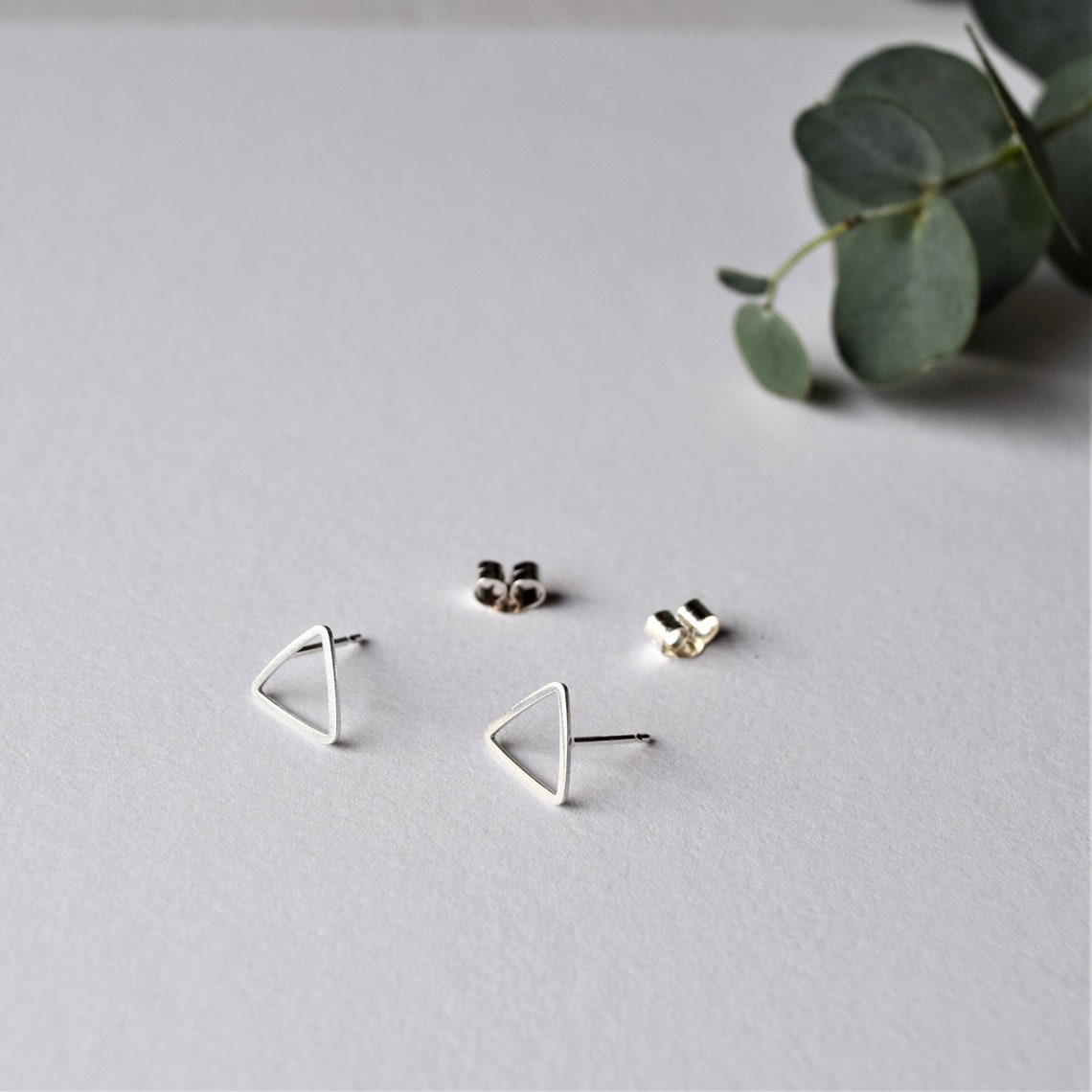 Open Triangle Stud Earrings Silver Stud Earrings Geometric - Etsy UK