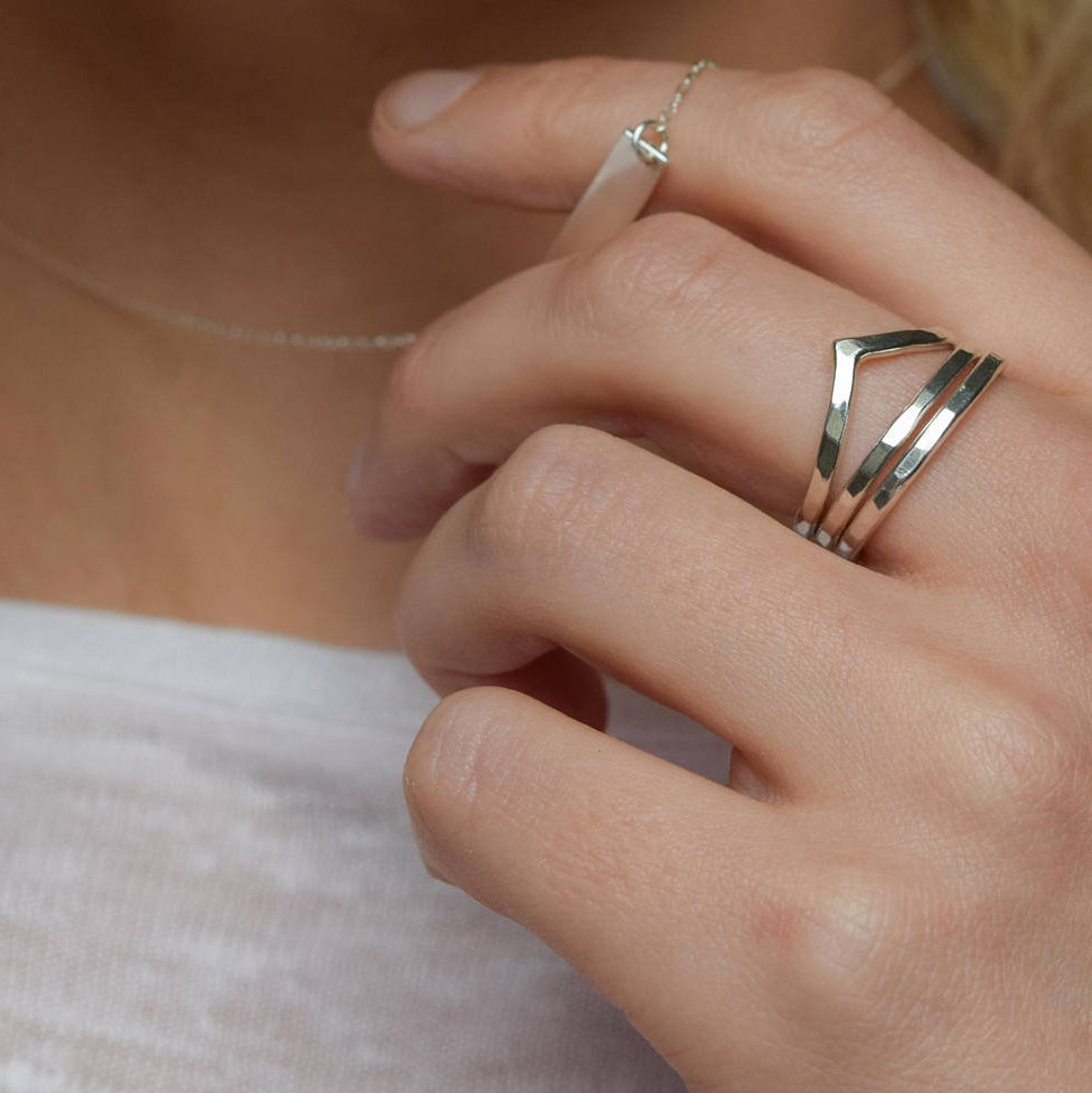 Chevron Stacking Ring Hammered Wishbone Stacking Ring | Etsy