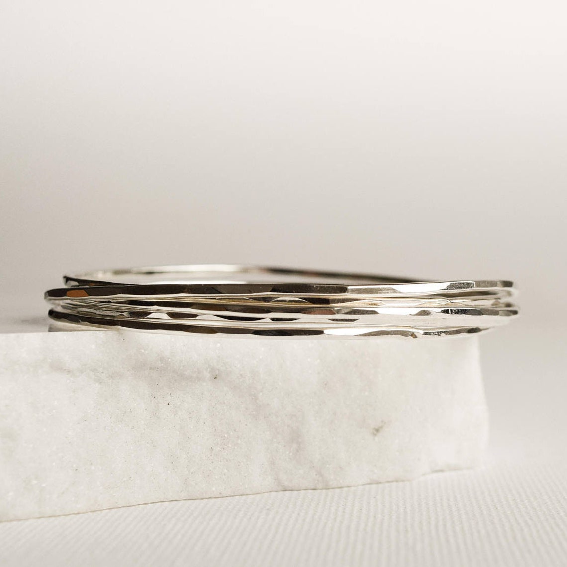 Silver Bangle Stacking bangles Silver Hammered Bracelet | Etsy