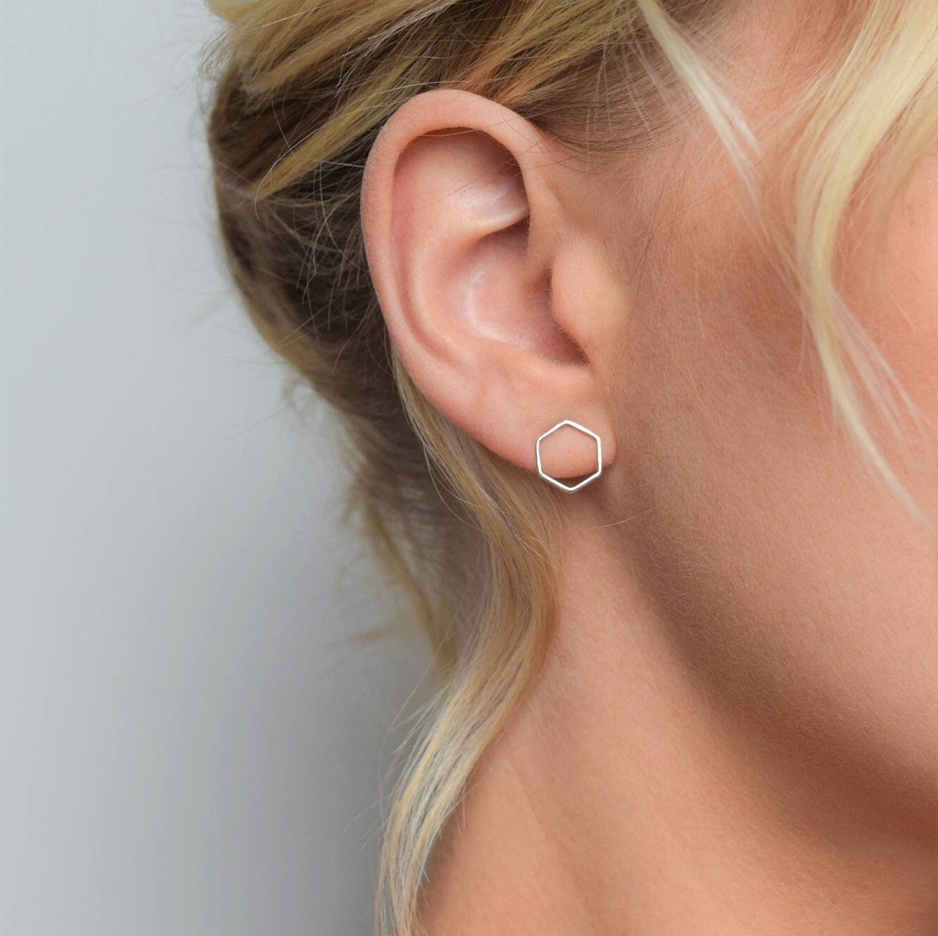 Hexagon Stud Earrings Silver Geometric Earrings Minimalist | Etsy