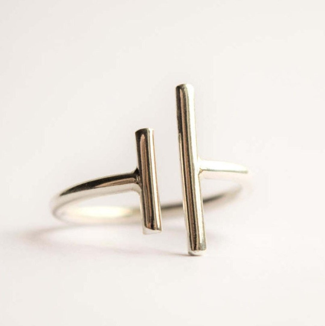 Bar Ring Gap Ring Silver Statement Ring Open Bar Ring Parallel Line ...