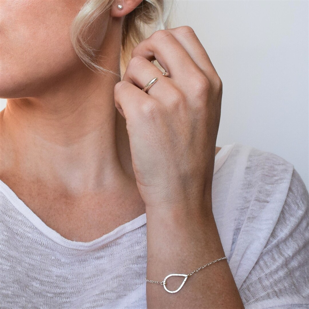 Silver Teardrop Bracelet - Adjustable Fit Stacking Bracelet - Hammered ...