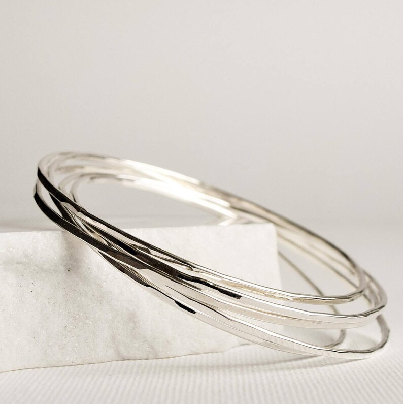 Silver Bangle Stacking Bangles Silver Hammered Bracelet - Etsy UK