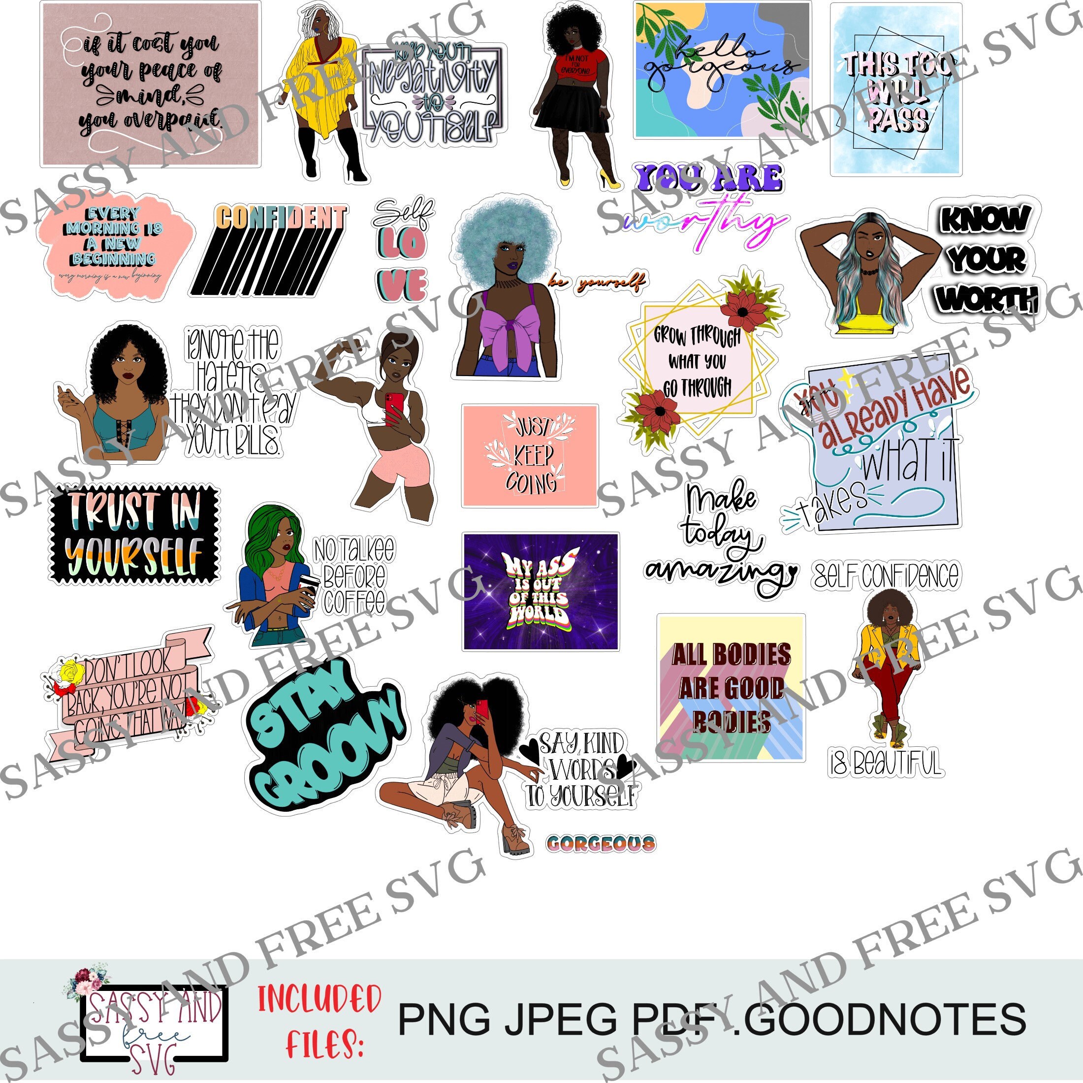 26 Hand Drawn Self Confidence Digital Stickers l Planning l | Etsy