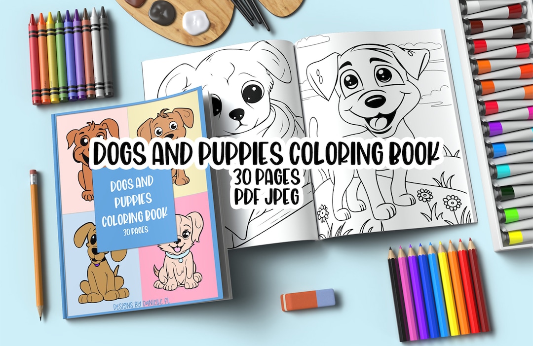 PRINTABLE - Dogs and Puppies Digital Coloring Book - 30 Pages Included ...