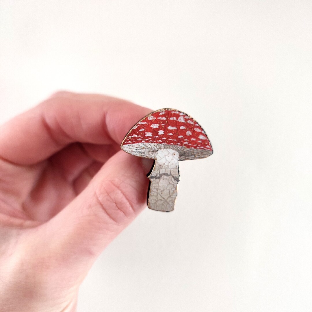 Handmade Fly Agaric Toadstool Brooch: Decoupage Wooden Pin - Etsy