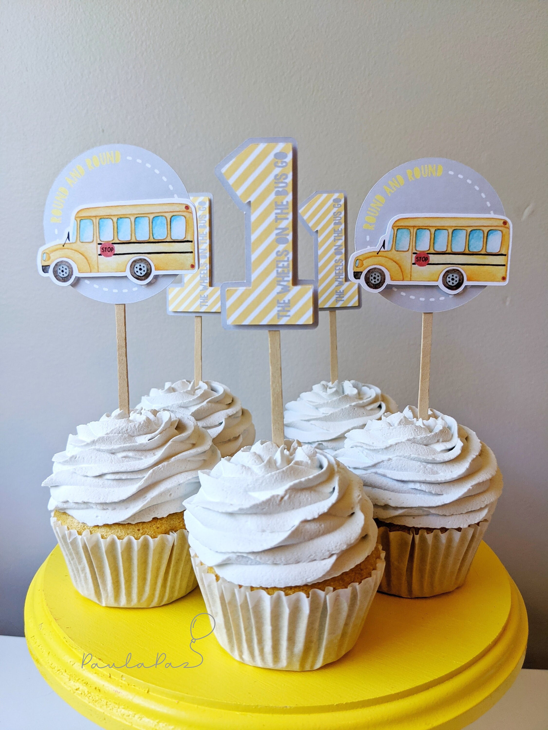 School Bus Cupcake Toppers Wheels on the Bus Party Decor - Etsy UK