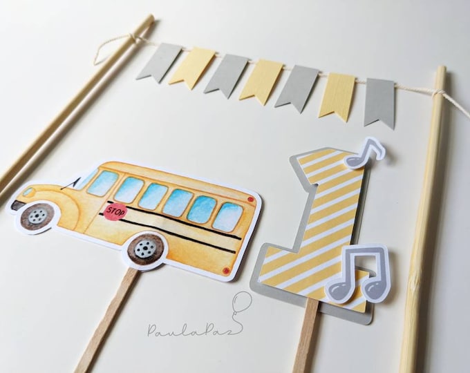 School Bus Cake Toppers, Wheels on the Bus Party Decor, School Bus ...