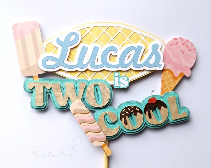 Two Cool Cake Topper, First Birthday Party, Ice Cream Cake Topper ...