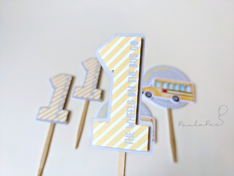 School Bus Cupcake Toppers Wheels on the Bus Party Decor | Etsy