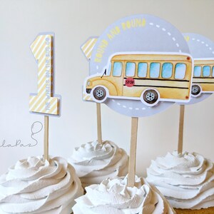 School Bus Cupcake Toppers, Wheels on the Bus Party Decor, School Bus ...