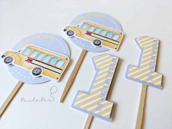 School Bus Cupcake Toppers Wheels on the Bus Party Decor | Etsy