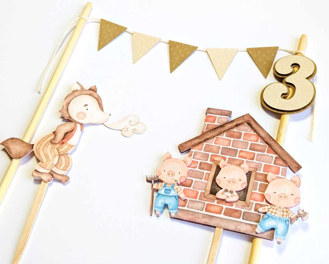 Three Little Pigs Cake Topper, 3 Little Pigs Birthday Topper, Wolf Cake ...