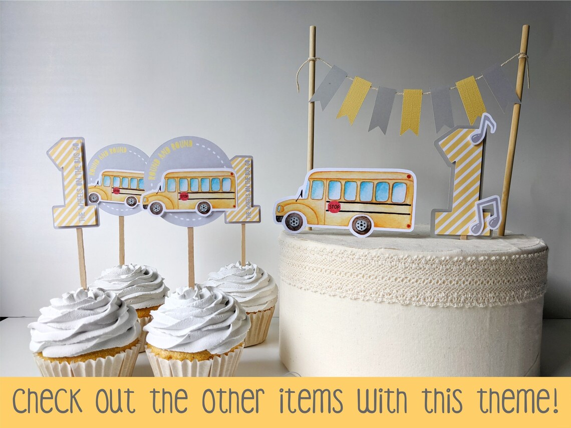 School Bus Cupcake Toppers Wheels on the Bus Party Decor | Etsy