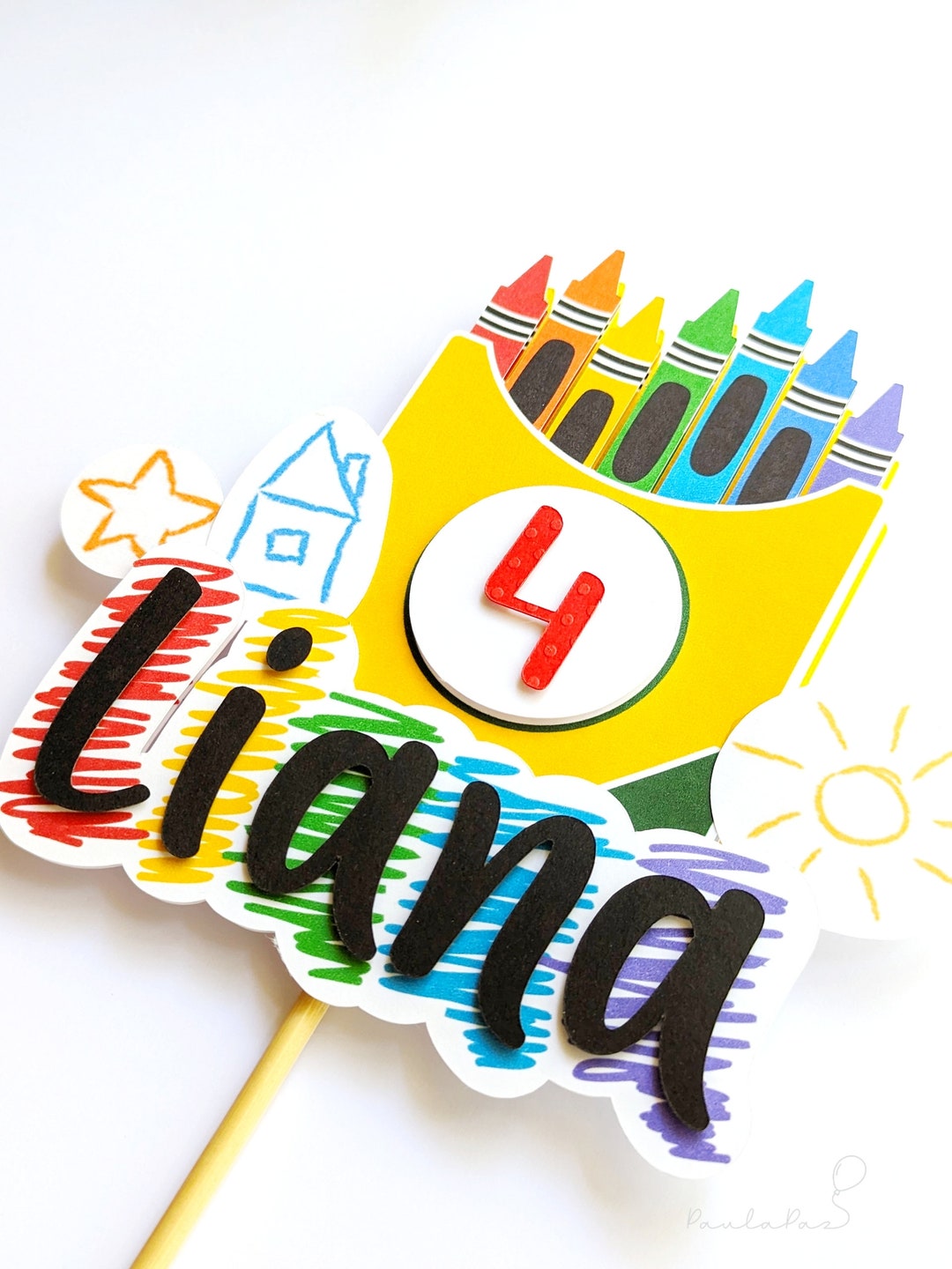 Crayon Cake Topper, Coloring Birthday Topper, Drawing Cake Topper ...
