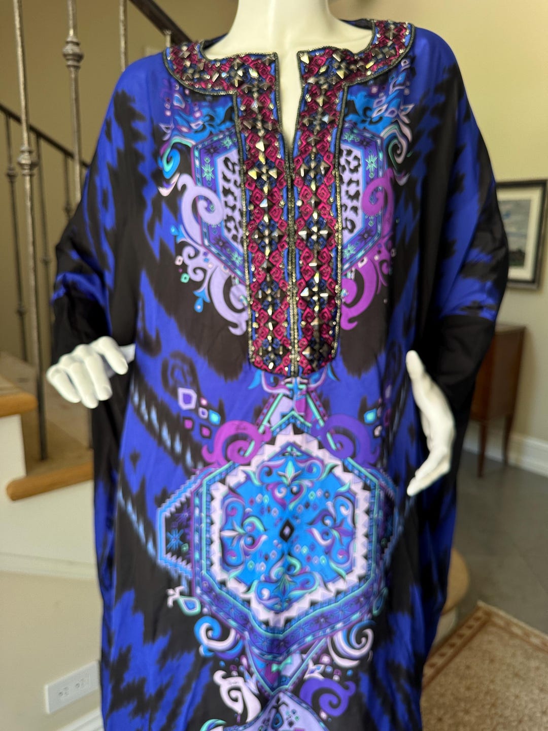 Emilio Pucci Vintage Ikat Pattern Silk Caftan With Jeweled Yoke - Etsy