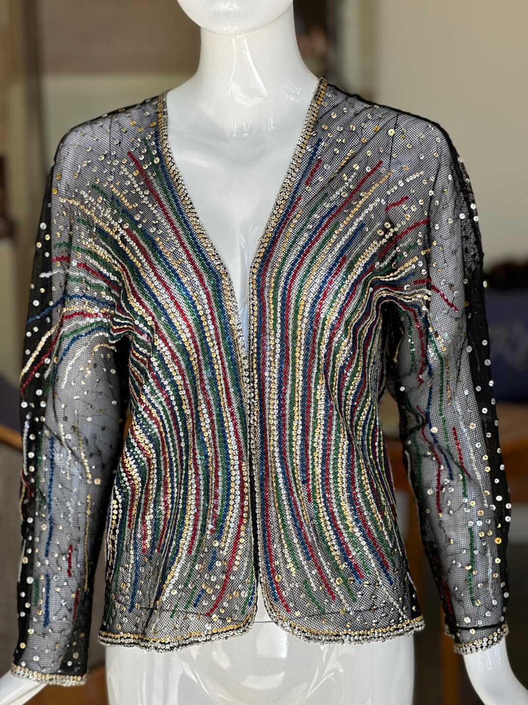 Halston 1970's Sheer Fireworks Pattern Sequin Jacket - Etsy